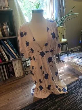 Free People | Dresses | Free People Cream Mini Dress With Blue Floral ...